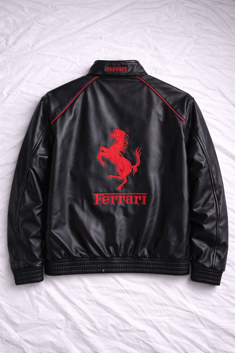 Black Ferrari Leather Jacket – Unisex Streetwear India | Vintage Drip ...