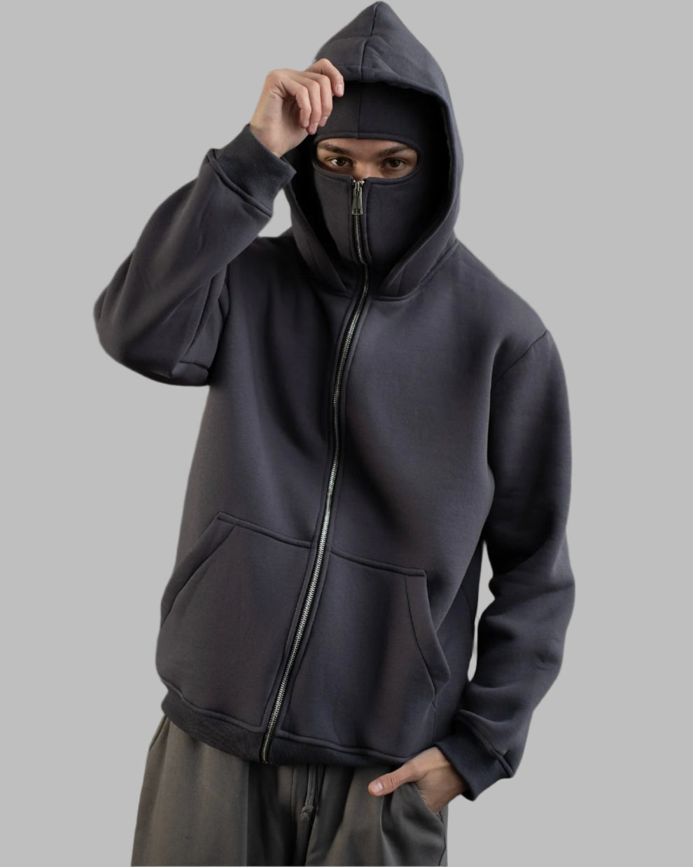 Street Style Vintage Drip Balaclava Hoodie | Black Fleece Cotton ...